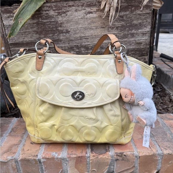 Coach | Bags | Coach Signature Leah Embossed Patent Leather Yellow ...